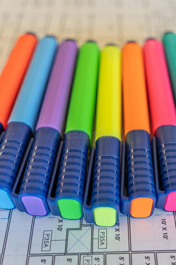 Collection of Text Marker Highlighters on Table Surface Stock Image ...