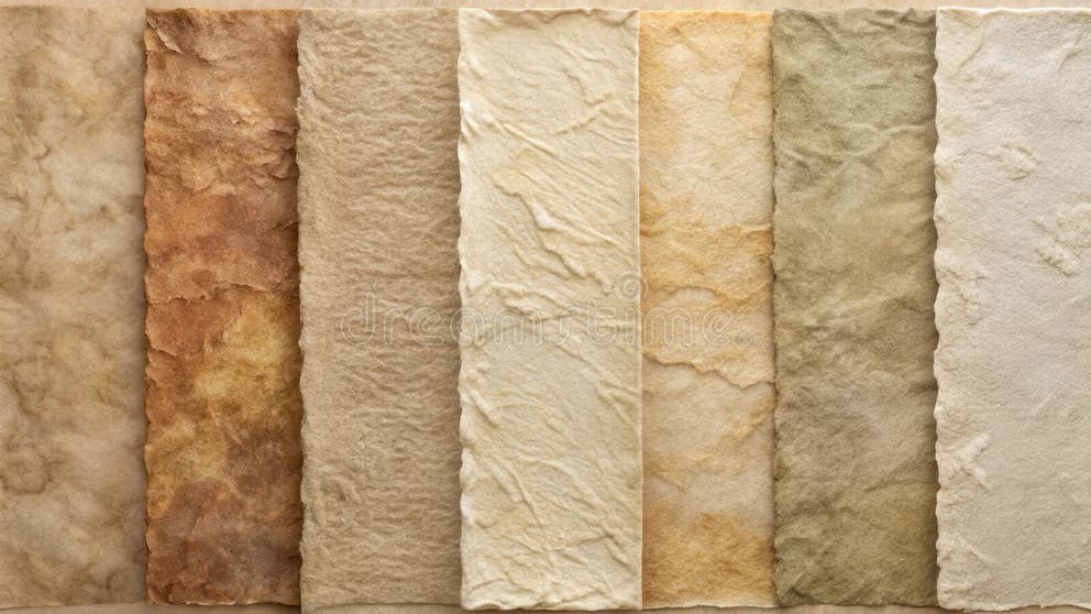 A Collection of Textured Handmade Papers in Earthy Tones, Displaying a ...