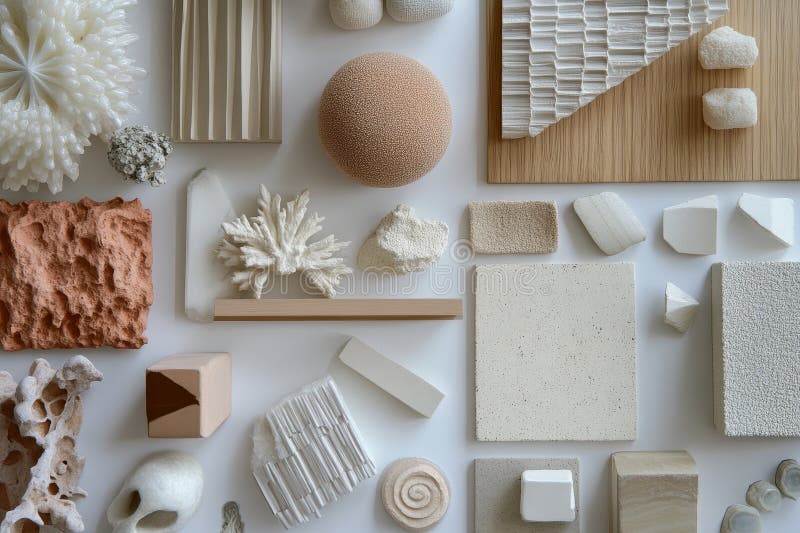 A Collection of Textured Objects and Materials in Beige and White Tones ...