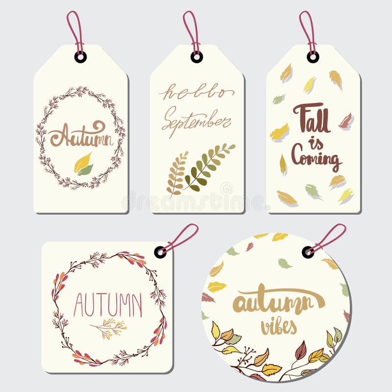 A Collection of Themed Lable with Leaves Stock Vector - Illustration of ...