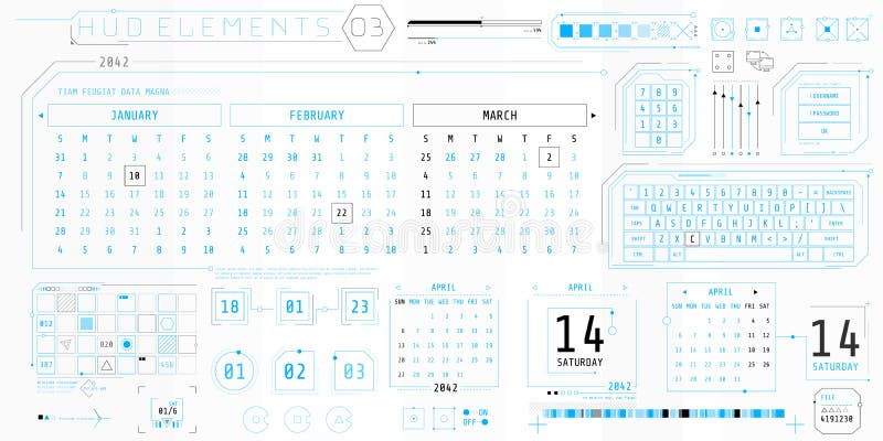 A Set of HUD Calendars Elements for a Futuristic Interface. Stock ...