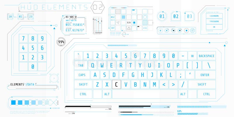 A Set of HUD Keyboards Elements for a Futuristic Interface. Stock ...
