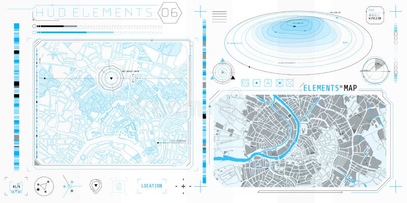 A Set of HUD Maps Elements for a Futuristic Interface. Stock ...