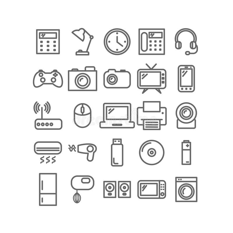Collection of Thin Linear Icons. Household and Office Appliances Stock ...