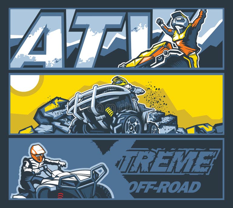 A Collection of Three Banners with ATVs. Vector Graphics Stock Vector ...