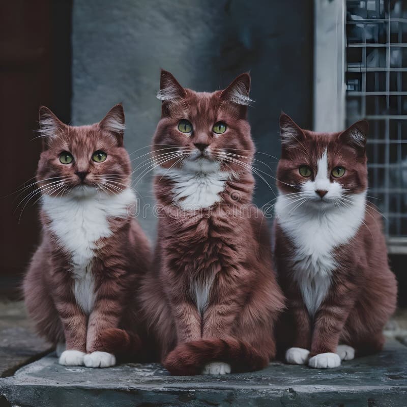 Collection of Three Cats with Red Fur Animal Bundle Stock Photo - Image ...