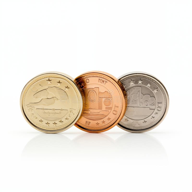 A Collection of Three Distinct Coins Displayed on a White Background in ...
