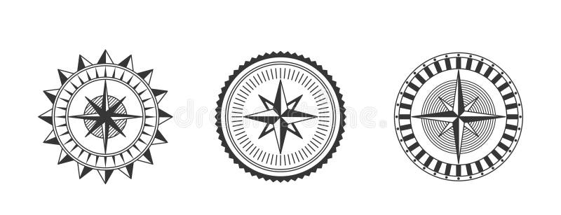 Collection of Three Distinctive Compass Symbols in Black and White ...