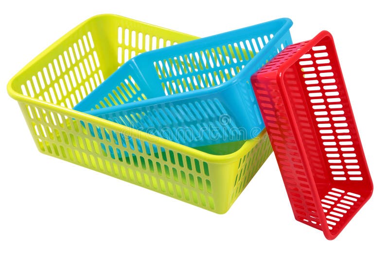 Collection of Three Plastic Boxes of Different Colors and Sizes. Stock ...