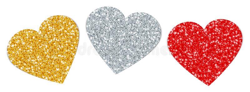 Set Three Turned Hearts Sparkling Gold Silver Red Stock Vector ...