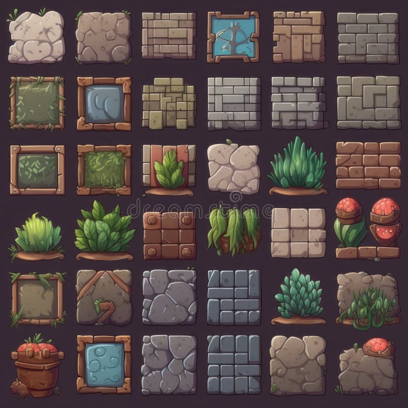Collection of Tiles for 2D Game Stock Illustration - Illustration of ...