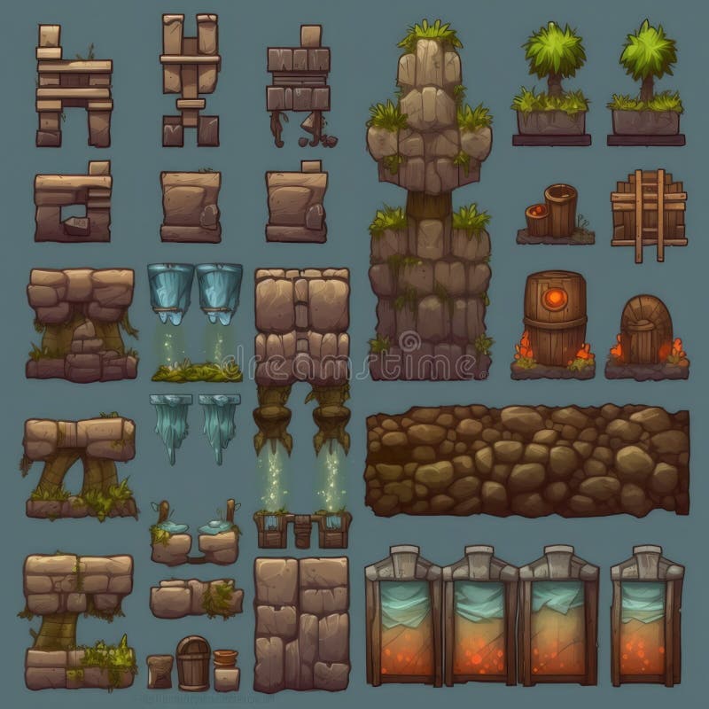 Collection of Tiles for 2D Game Stock Illustration - Illustration of ...