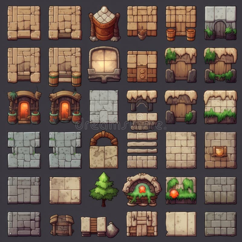 Collection of Tiles for 2D Game Stock Illustration - Illustration of ...