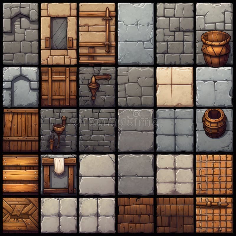 Collection of Tiles for 2D Game Stock Illustration - Illustration of ...