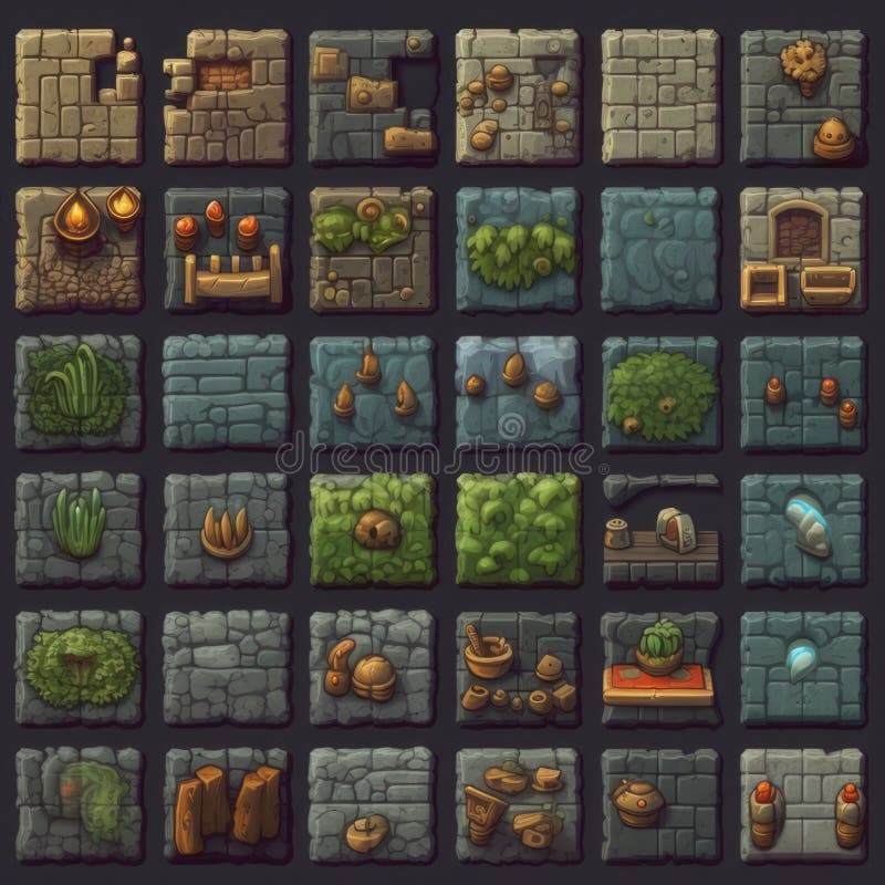 Collection of Tiles for 2D Game Stock Illustration - Illustration of ...