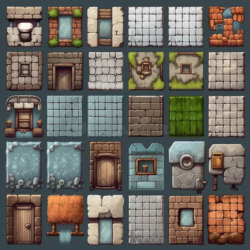 Collection of Tiles for 2D Game Stock Illustration - Illustration of ...