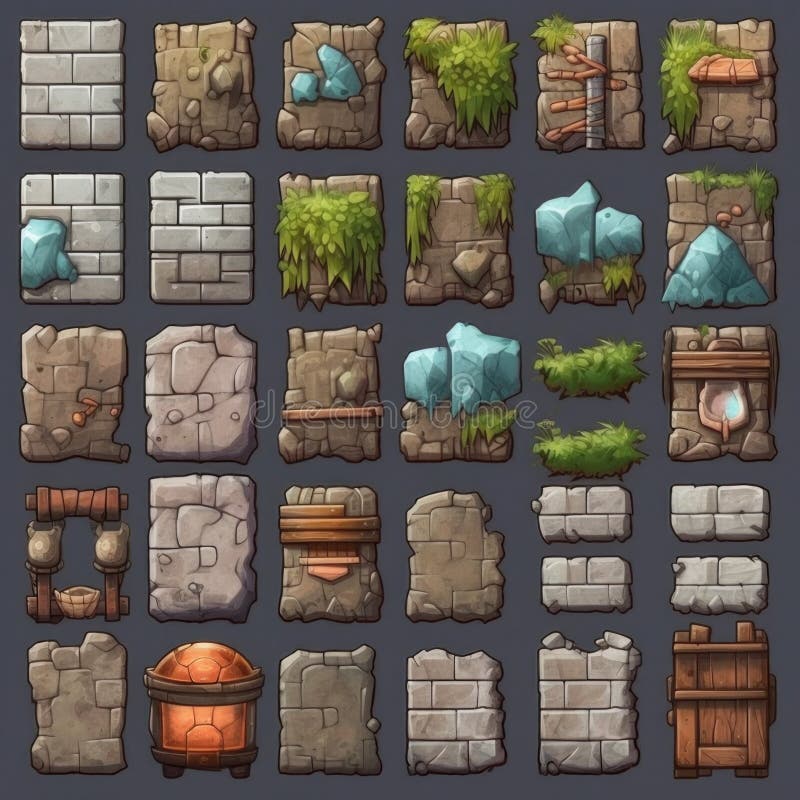 Collection of Tiles for 2D Game Stock Illustration - Illustration of ...