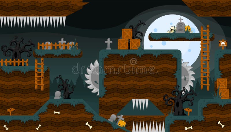 Scary Graveyard Platformer Tileset Stock Vector - Illustration of level ...
