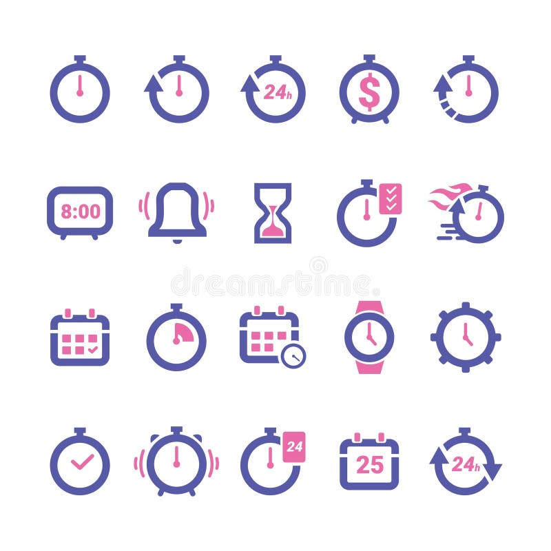 Collection of Timing Icons. Stock Vector - Illustration of dates, glass ...