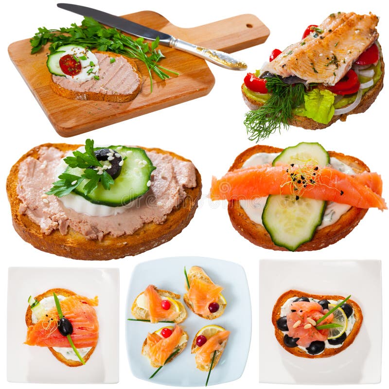Collection of Toasts and Sandwiches Isolated on White Stock Image ...