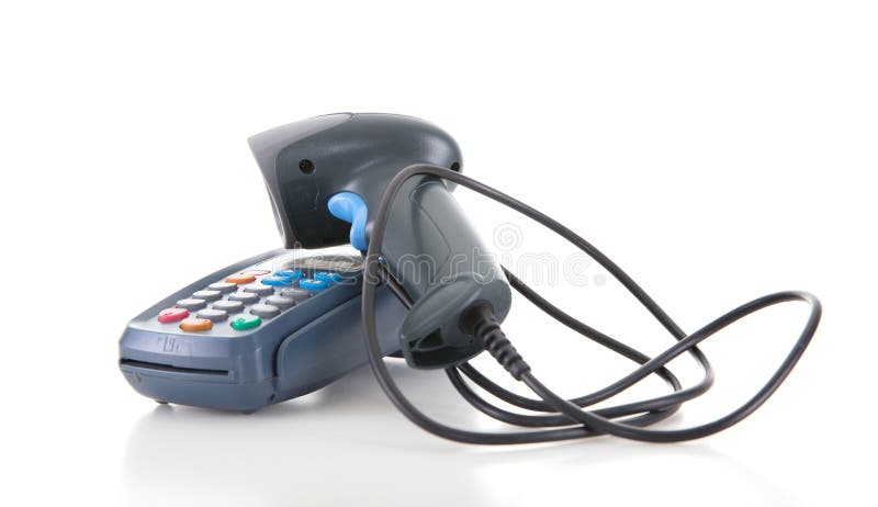 Collection Tool POS Machine and Code Scanner on White Background Stock ...