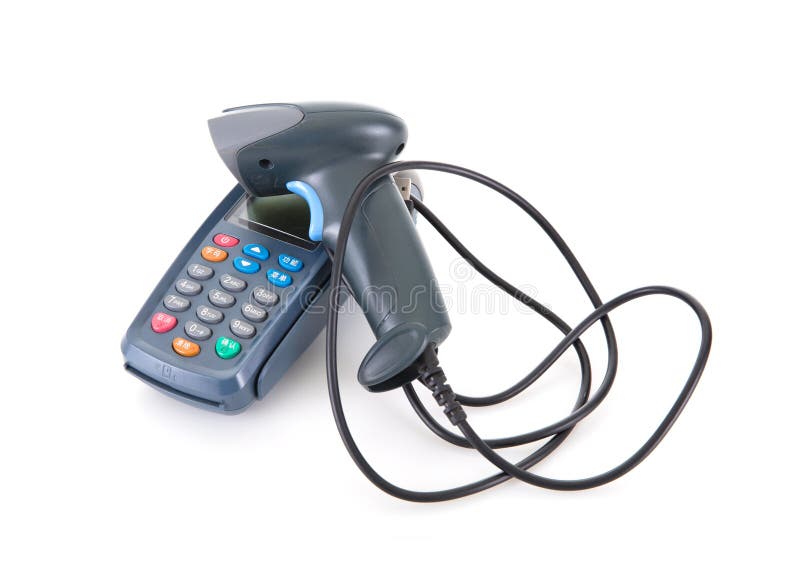 Collection Tool POS Machine and Code Scanner on White Background Stock ...