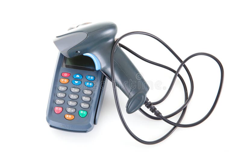 Collection Tool POS Machine and Code Scanner on White Background Stock ...