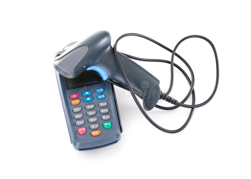 Collection Tool POS Machine and Code Scanner on White Background Stock ...