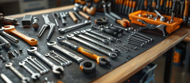 Assorted Tools Arranged on Table Stock Photo - Image of workshop ...