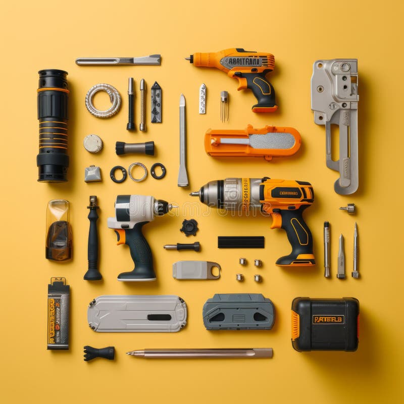 A Collection of Tools on a Yellow Background Stock Illustration ...