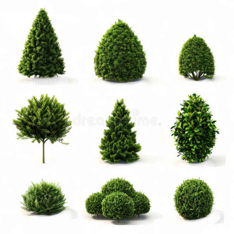 Collection of Topiary Bushes in Various Shapes and Sizes, Isolated on ...