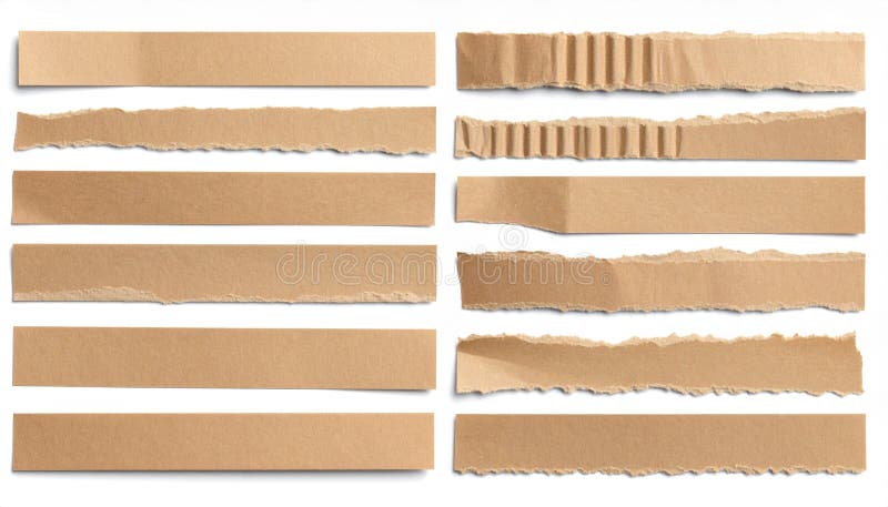 Collection of Torn Brown Paper Strips on White Stock Illustration ...