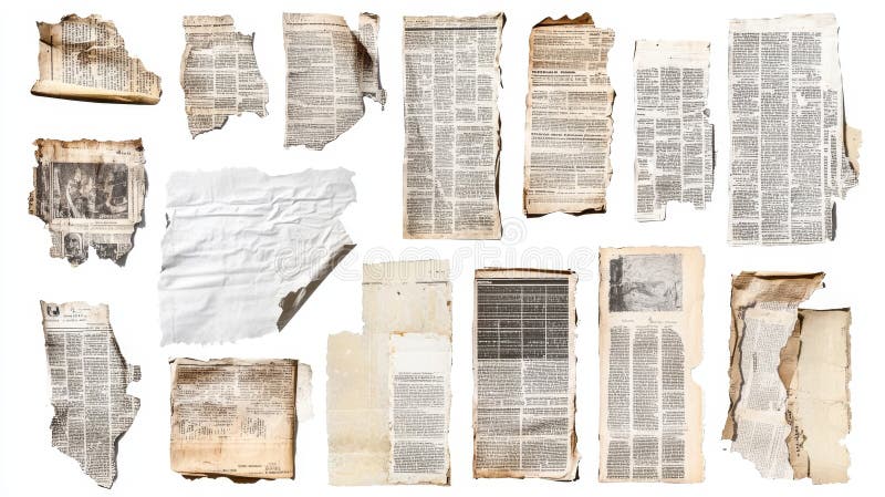 Collection of Torn Newspaper Fragments Meticulously Arranged Stock ...