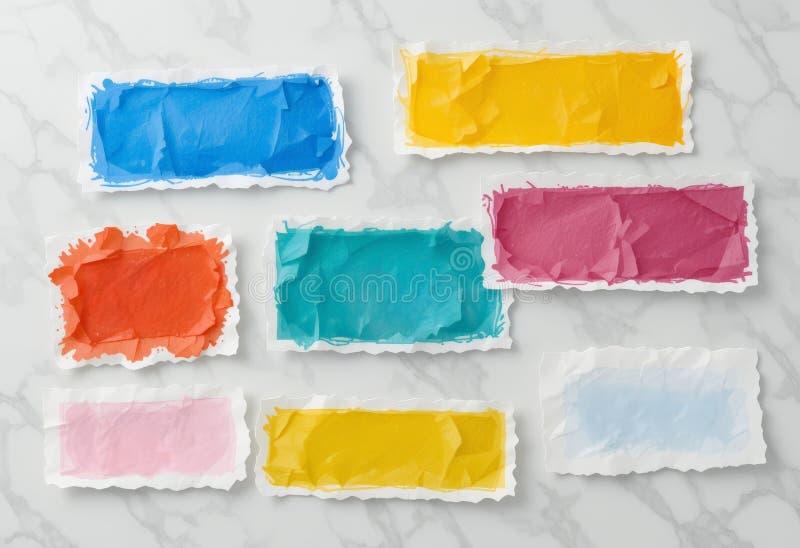 A Collection of Torn Paper Rectangles in Various Vibrant Colors, Adding ...