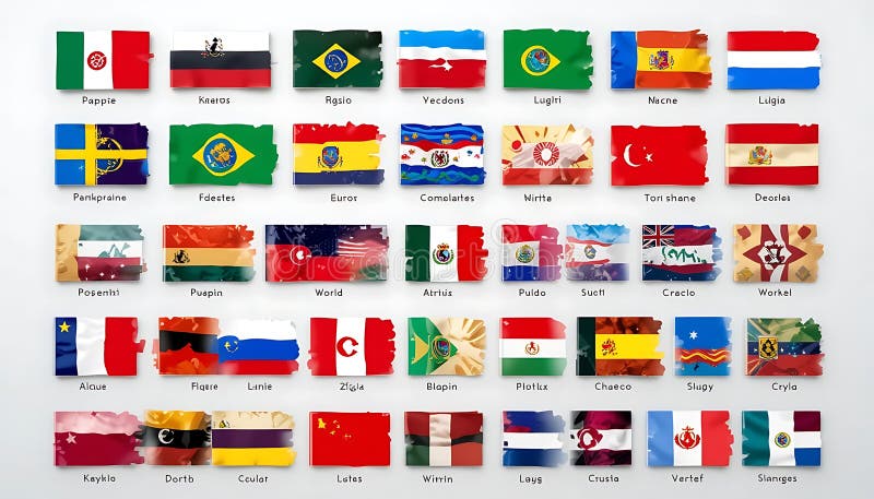 Collection of 36 Torn and Ripped Flags with Names Stock Illustration ...
