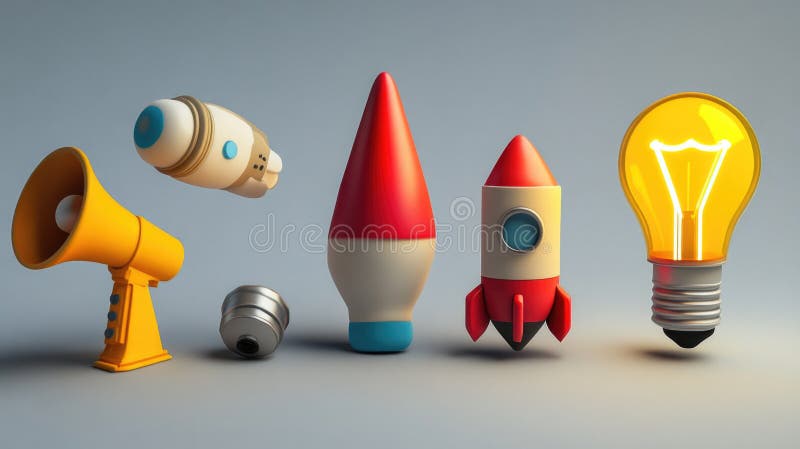 A Collection of Toy Rockets Surrounded by a Light Bulb Stock Image ...