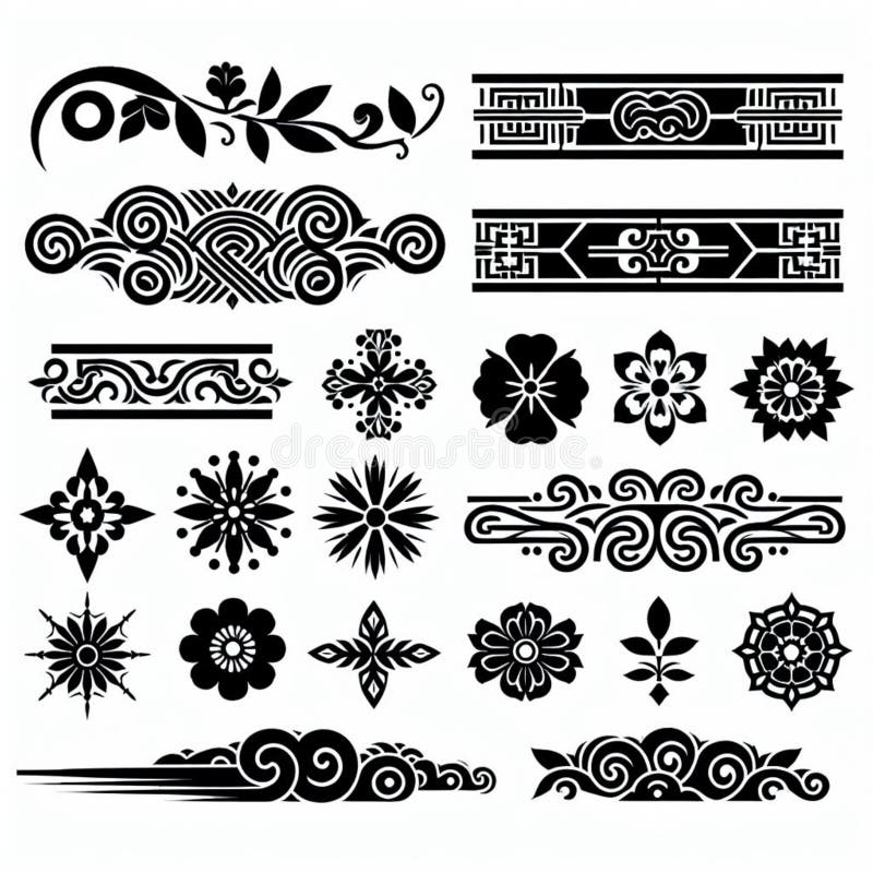 Black and White Traditional Asian Patterns Featuring Nature and ...