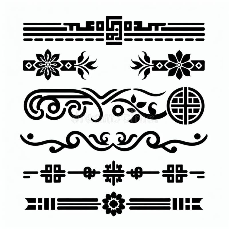 Black and White Traditional Asian Patterns Featuring Nature and ...