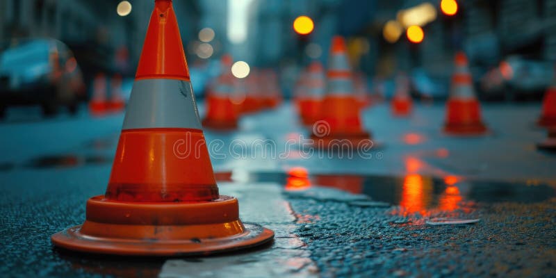 A Collection of Traffic Cones Placed on the Side of a Road. Suitable ...