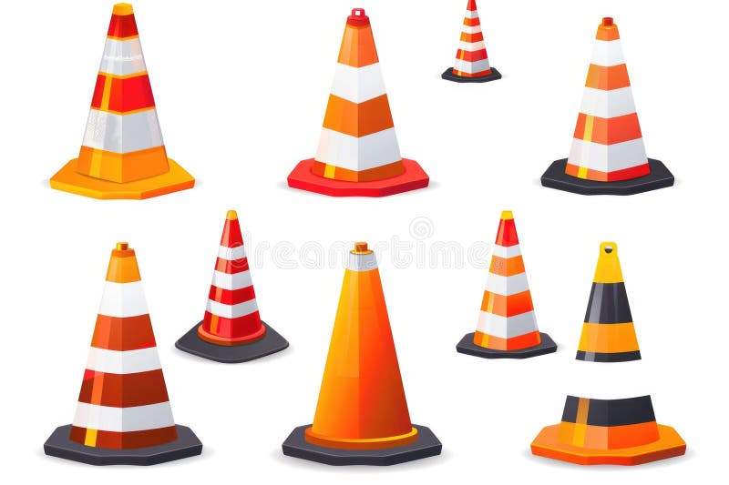 A Collection of Traffic Cones on a White Background Stock Photo - Image ...