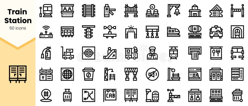 A Collection of Train Station Icons Featuring Various Transportation ...
