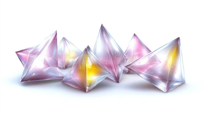 A Collection of Translucent, Colorful Crystal Pyramids with a Glowing ...