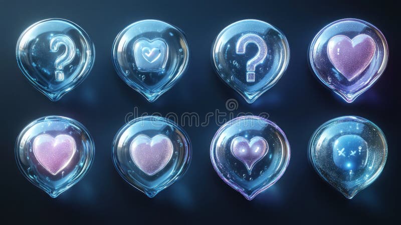A Collection of Translucent, Heart-themed Icons in Bubble-like Shapes ...