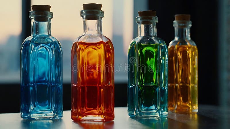 Composition from Color Glass Bottles Stock Image - Image of backdrop ...