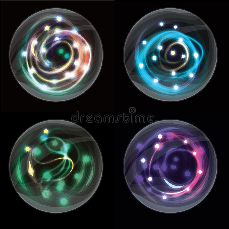 Collection of Transparent Glass Orbs with Glowing Stock Vector ...