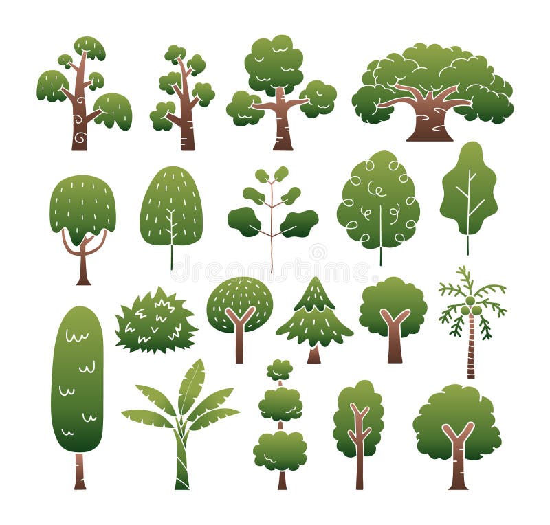 Collection of Tree Cartoon Doodle, Hand Drawn. Stock Vector ...