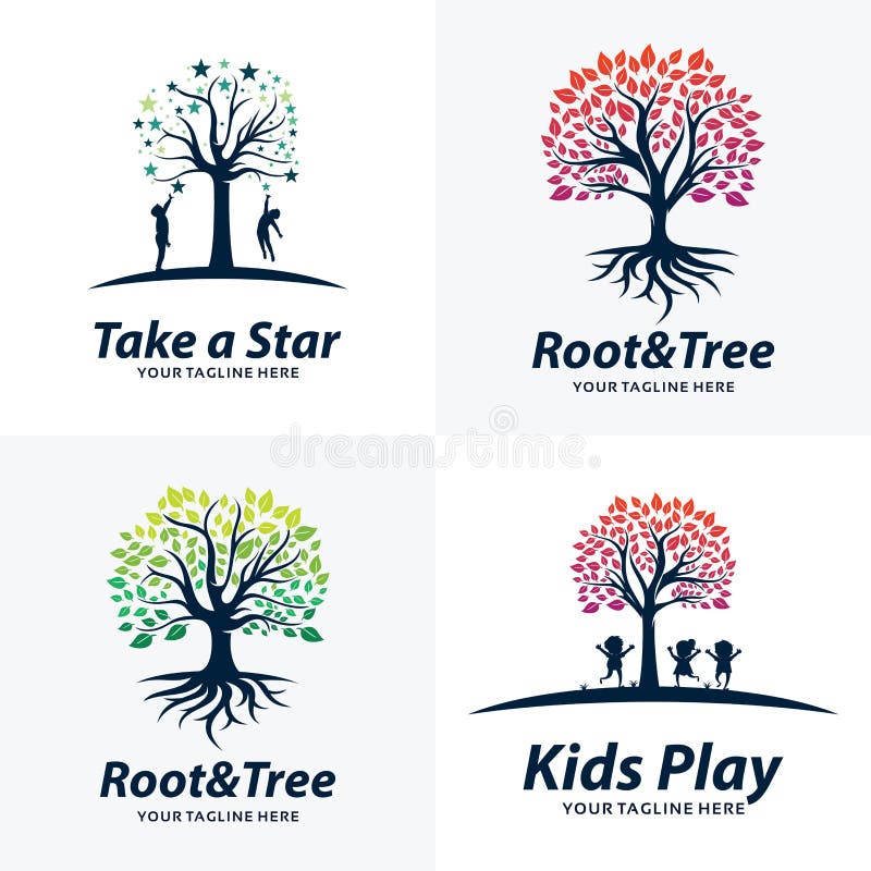 Collection of Tree Kids Learning Logo Design Template Stock Vector ...