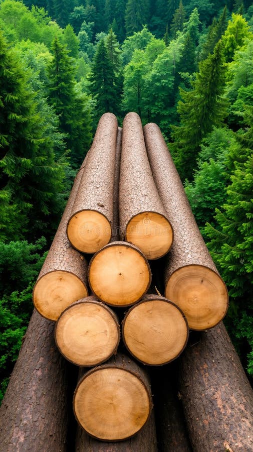 A Stack of Logs Stacked on Top of Each Other in a Forest Stock Image ...
