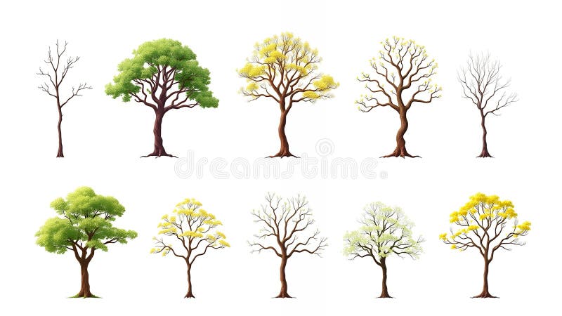A Collection of Trees in Different Stages of Growth and Foliage Stock ...