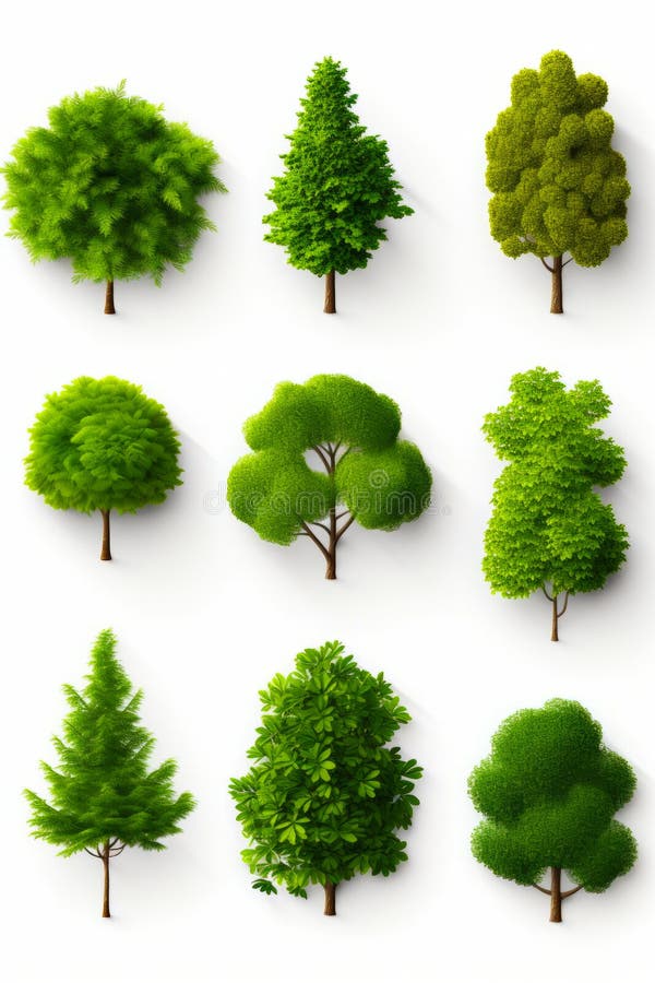 Collection of Trees with Different Types of Leaves and Branches on Them ...